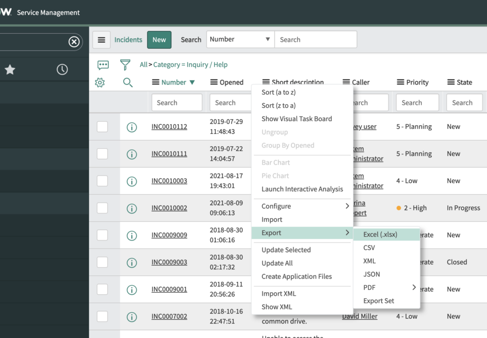 How To Export To Excel, XML, CSV, JSON or PDF In ServiceNow - The Snowball How To Export To Excel, XML, CSV, JSON or PDF In ServiceNow - The Snowball