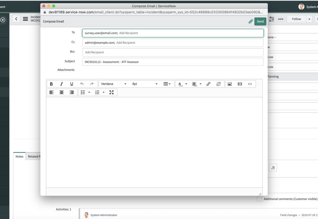 Add The Email Client To Any Application in ServiceNow - The Snowball